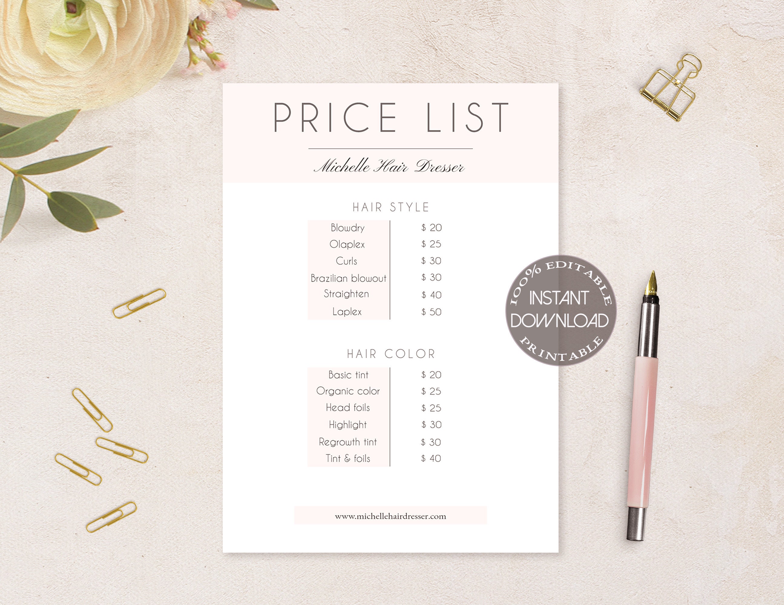 Price List Template Diy Hair Price List Template Small - Etsy