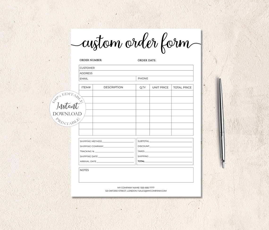 100% Editable Order Form Template Small Business Order Forms - Etsy