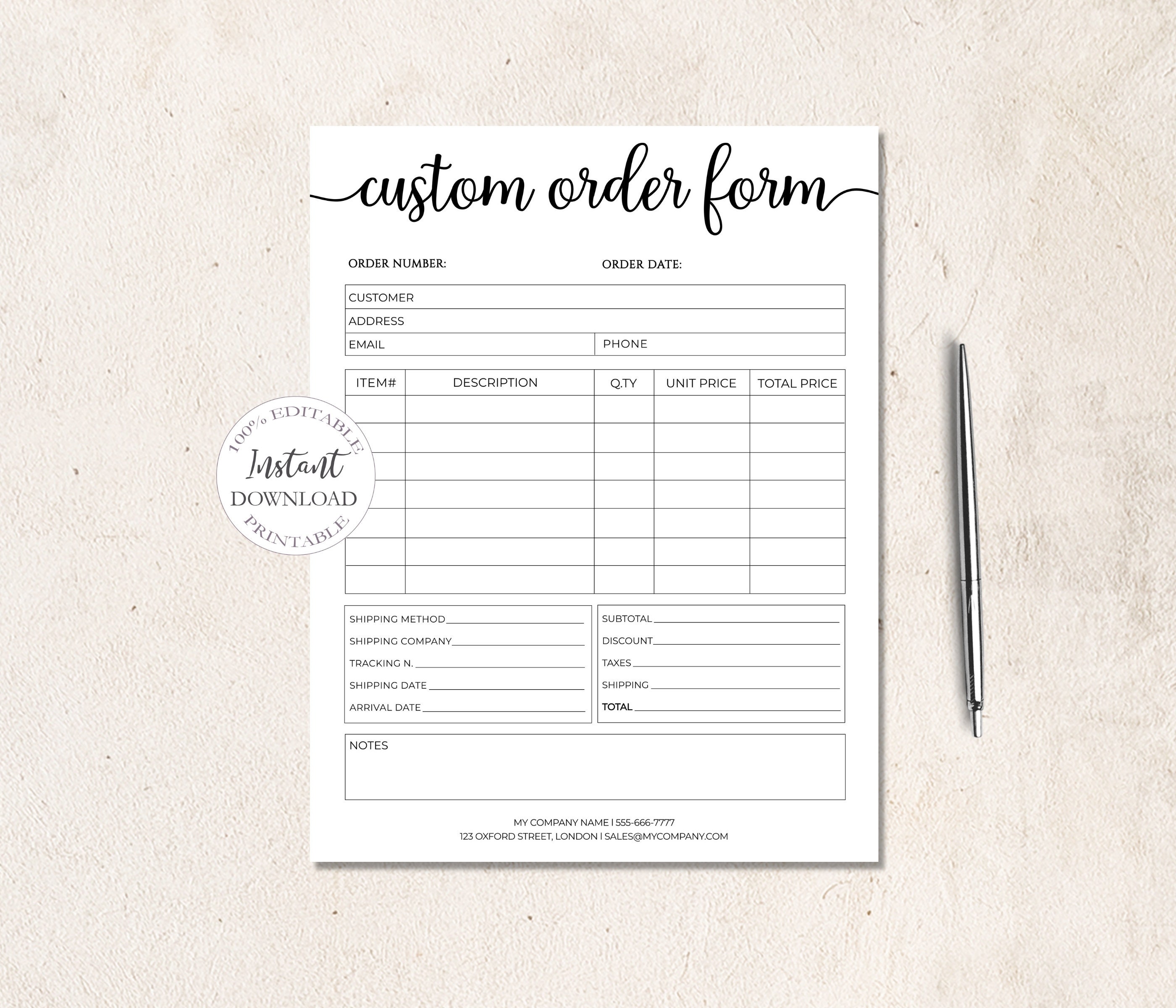 100% Editable Order Form Template Small Business Order Forms - Etsy