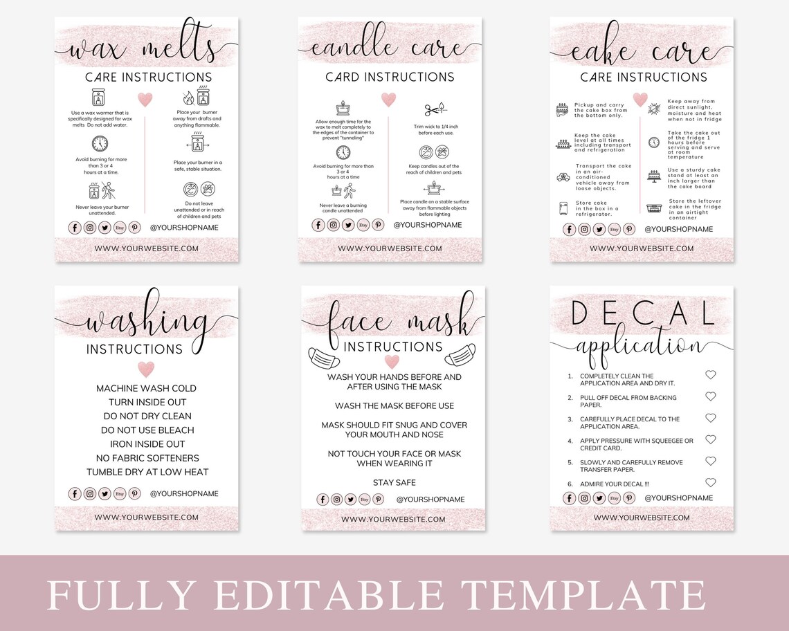 20 Care Cards Bundle Cake Card Instructions Candle Care - Etsy