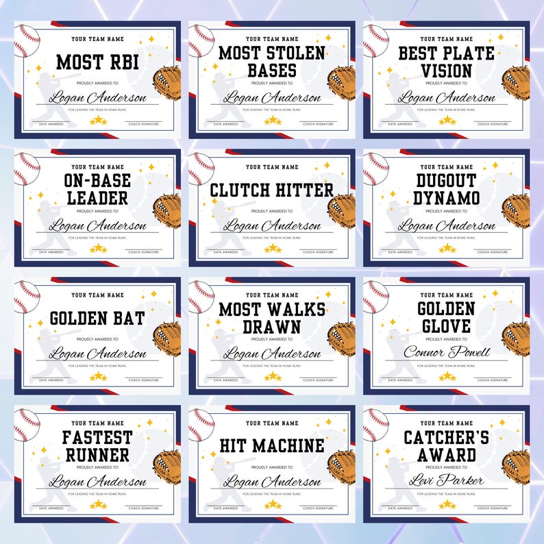 100 Editable Baseball Certificate | Custom Awards, Personalized Team ...