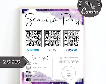 Editable Scan to Pay Card, Editable Canva Template, QR Code Sign ...