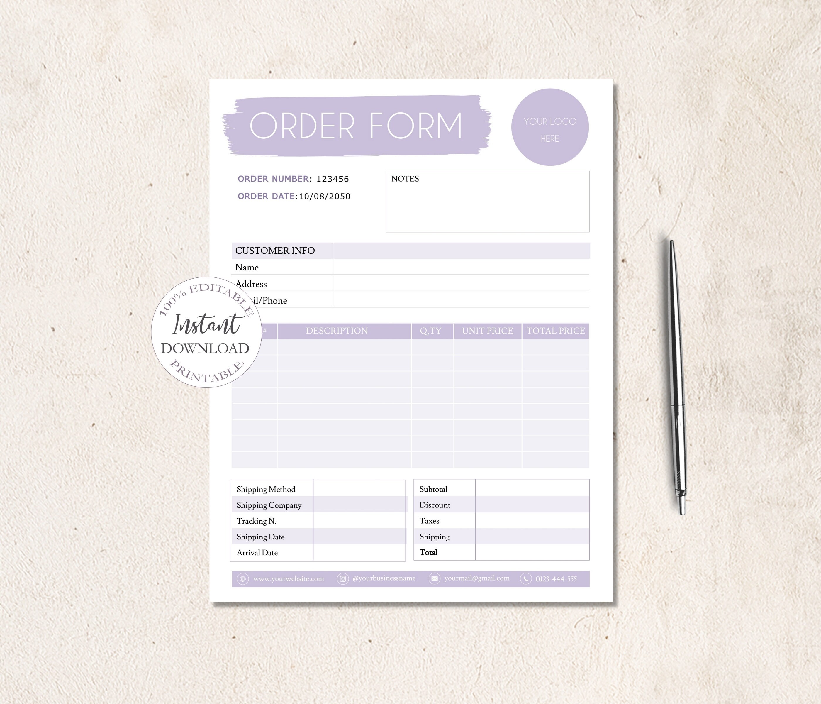 Order Form Editable Custom Order Form Printable Work Order | Etsy
