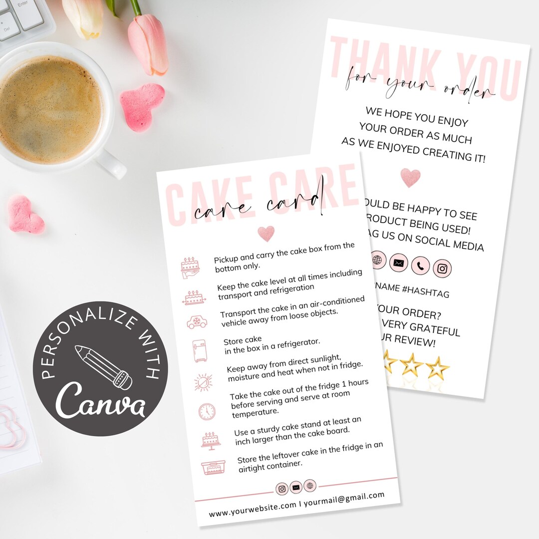 Cake Care Instructions I Canva Editable Template, Wedding Cake Care ...
