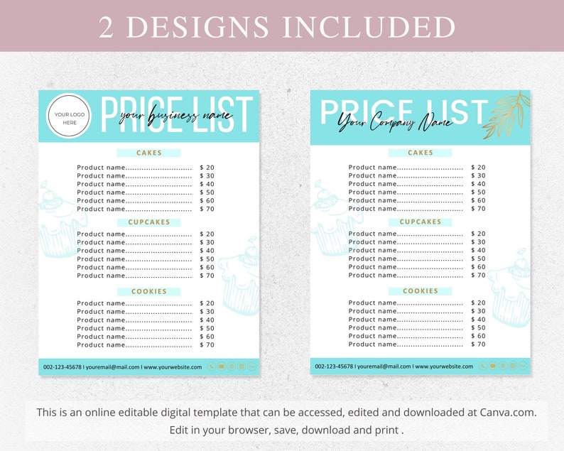 Cake Price List Template, Canva Editable Cupcakes Price List, Cookies ...