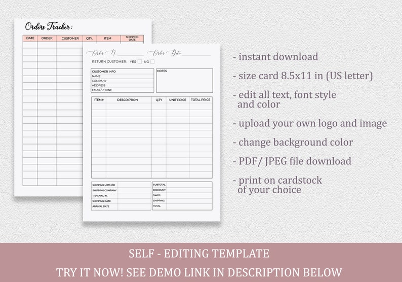 Order Form Order Tracker Template Editable Order Tracking & - Etsy