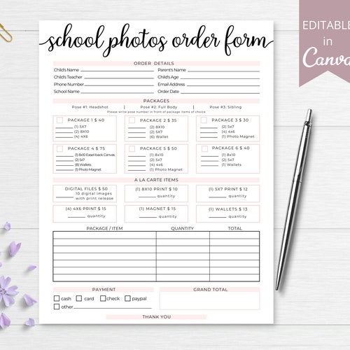 School Photography Order Form Photography Forms School - Etsy
