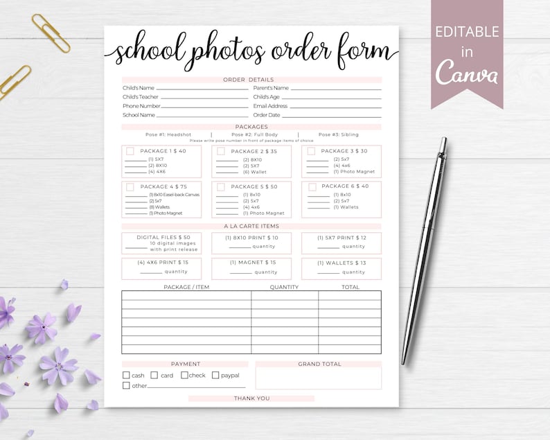 School Photography Order Form Template | Preschool Photos Printable ...