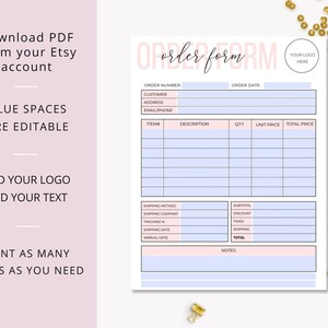 Pink Order Form Fillable, Editable Order Forms, PDF Order Form for ...