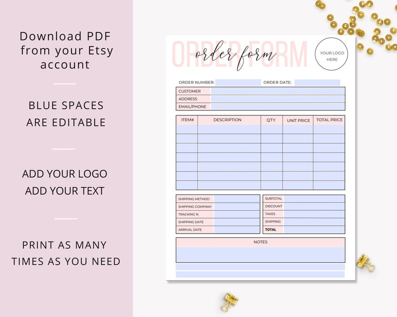 Pink Order Form Fillable Editable Order Forms PDF Order Form - Etsy