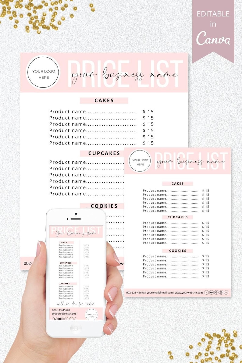 Cake Price List Template Canva Editable Cupcakes Price List - Etsy