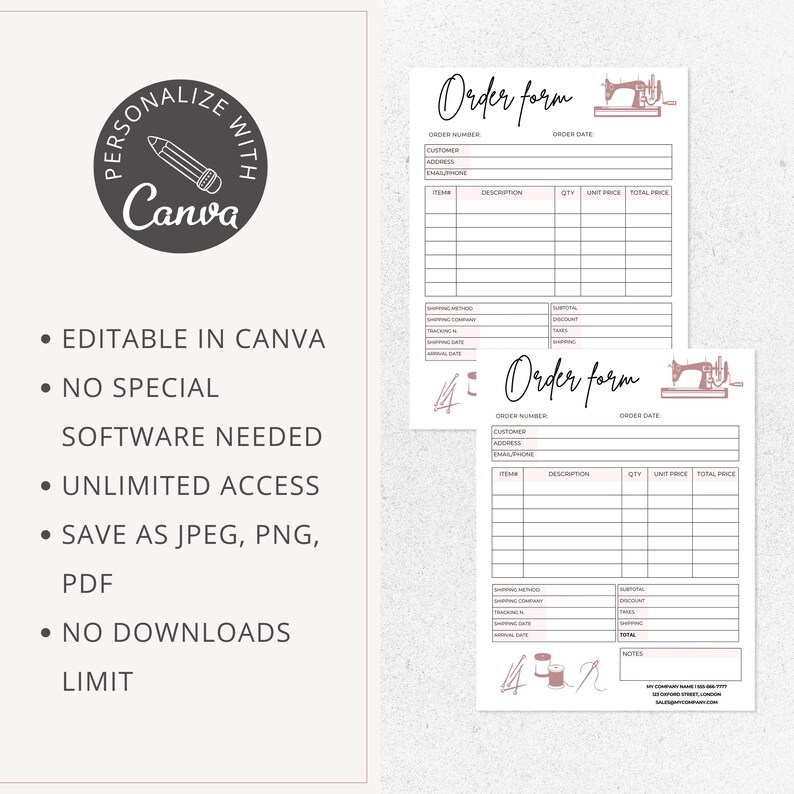 Sewing Order Form I Editable Canva Template, Invoice Template, Order ...