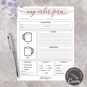Editable Mug Order Form Template | Customize Cup Order | Small Business ...