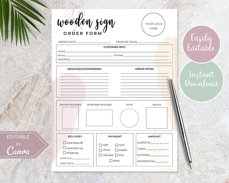 Wooden Sign Order Form Editable Canva Template Printable - Etsy