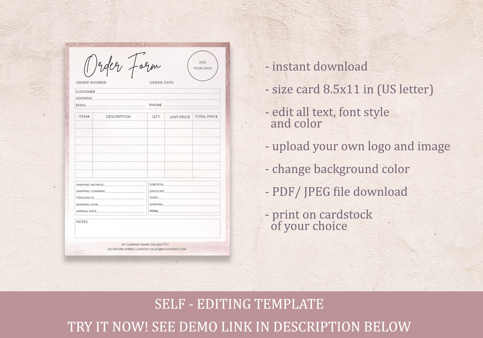 Editable Order Form Small Business Forms Printable Craft - Etsy