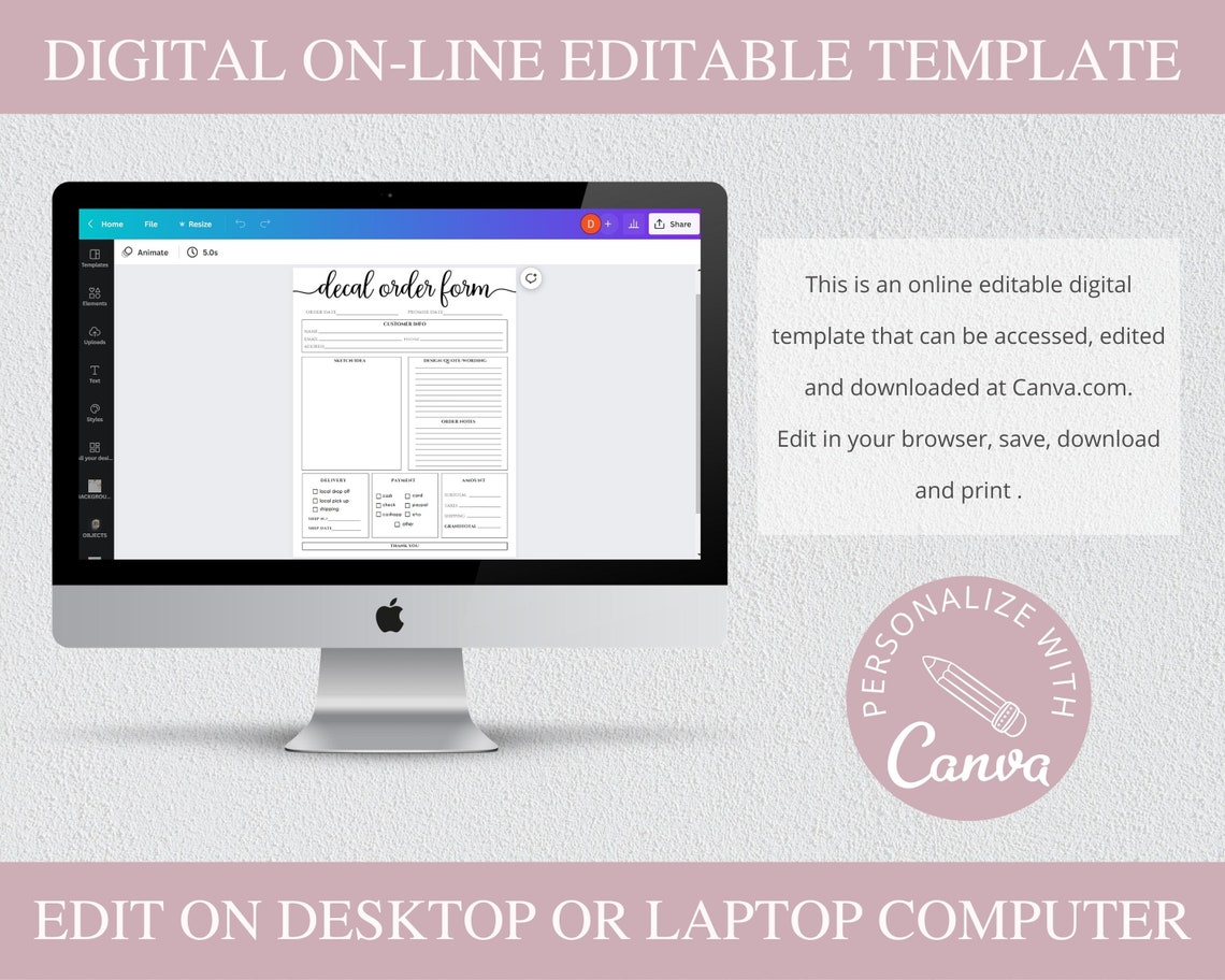 Decal Order Form I Editable Canva Template | Vinyl Crafters Order Forms ...