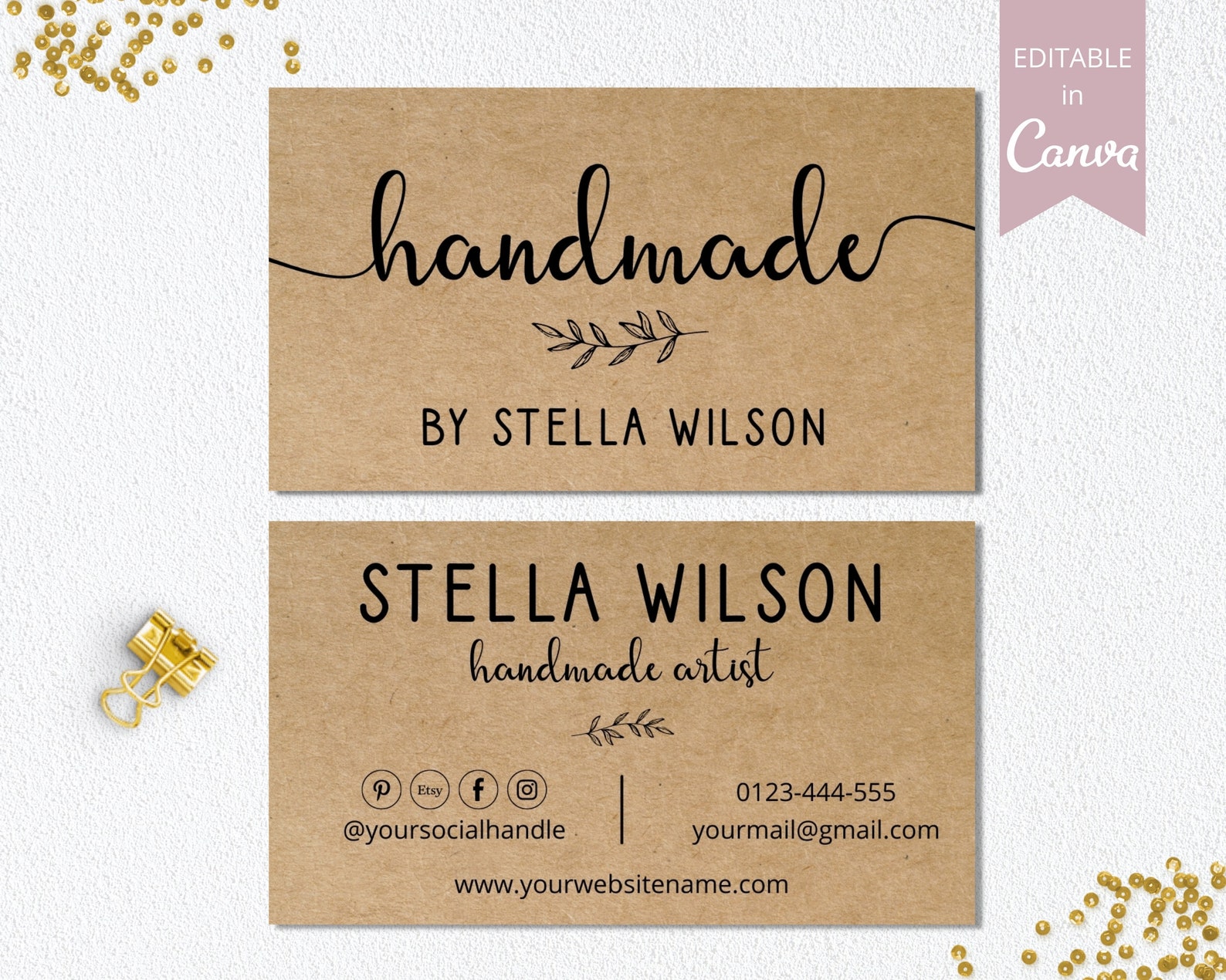 Handmade Business Card Template, Rustic Business Card Editable ...