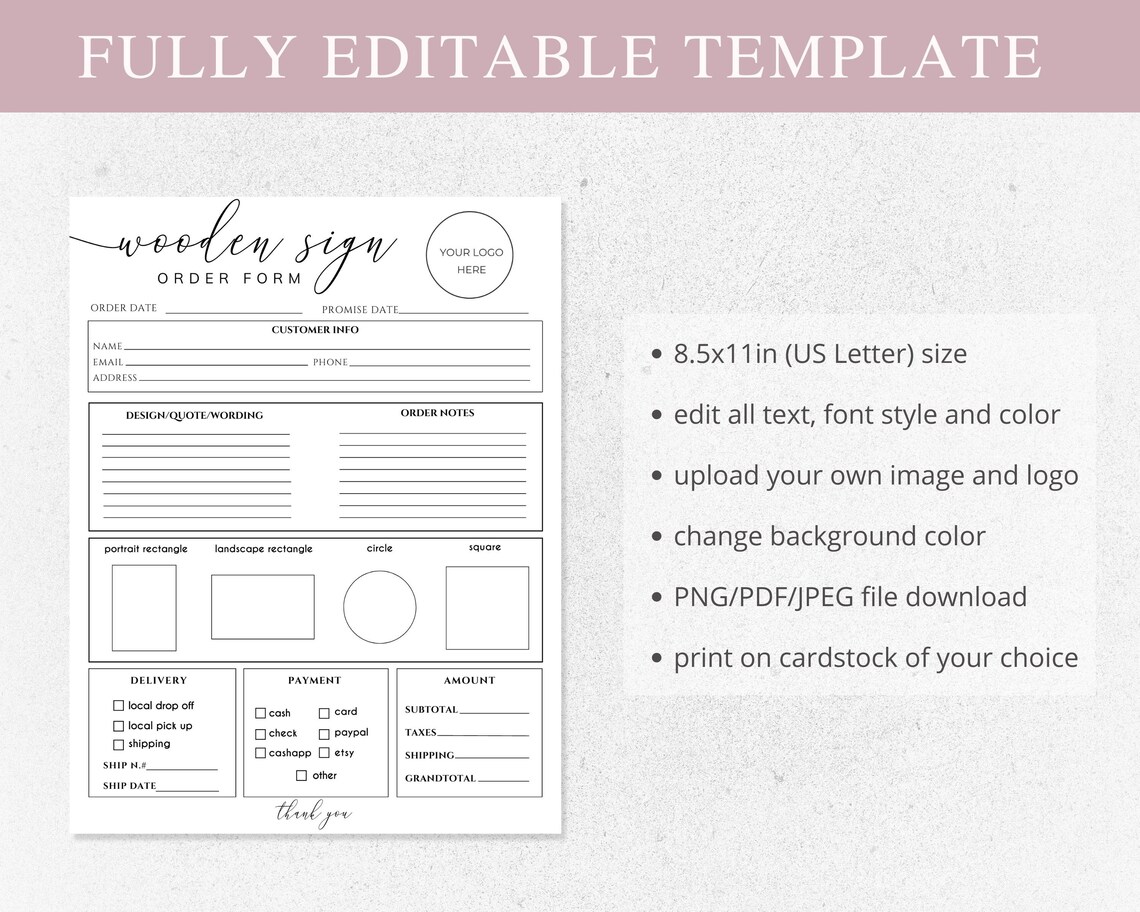 Wooden Sign Order Form Editable Canva Template Printable - Etsy