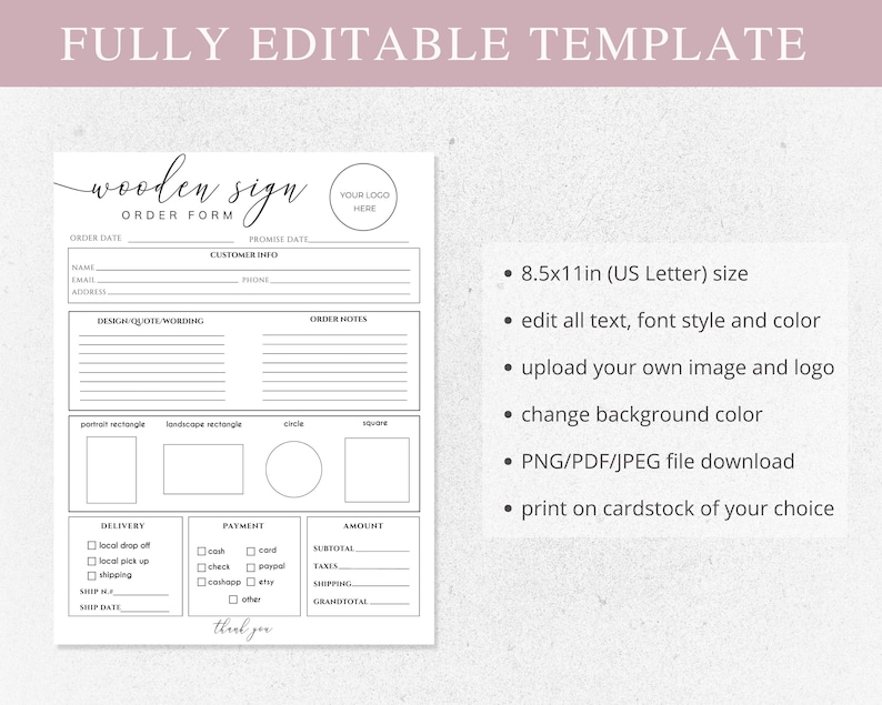 Wooden Sign Order Form Editable Canva Template Printable - Etsy