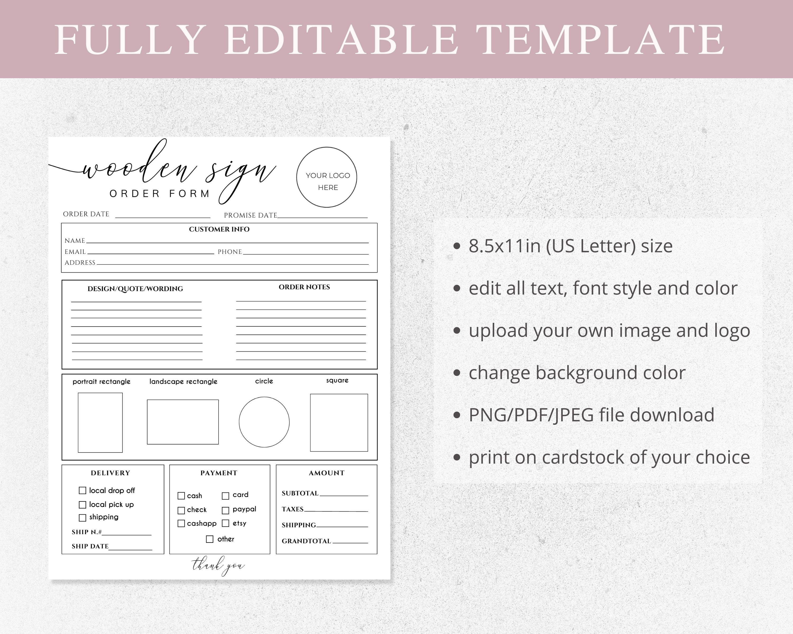 Wooden Sign Order Form, Editable Canva Template, Printable Craft Sign ...