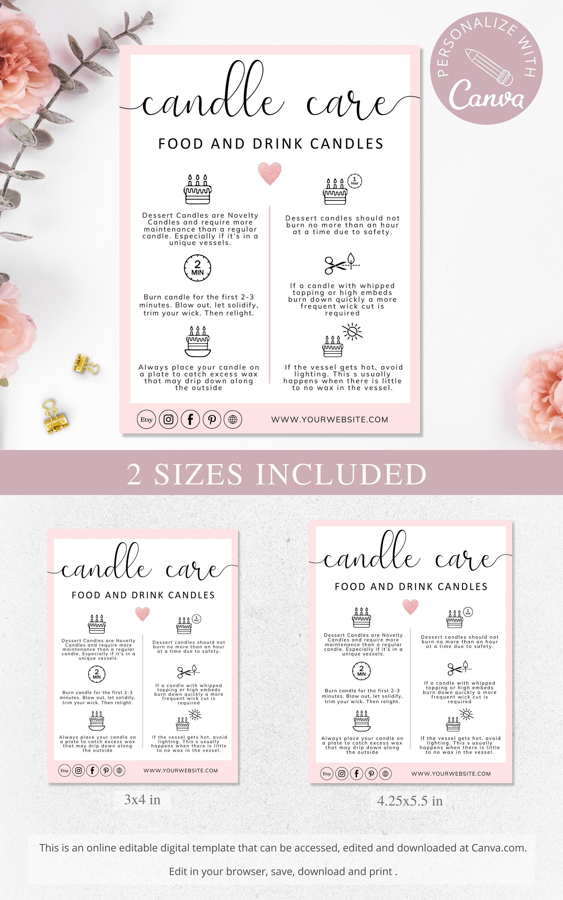 Food Candle Care Card Editable Template Drink Candle - Etsy