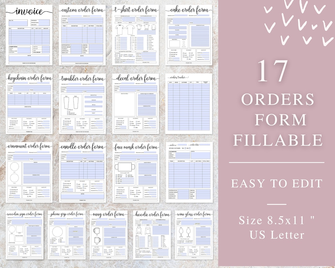 17 Fillable Order Forms Bundle, Invoice Template , Printable Small ...