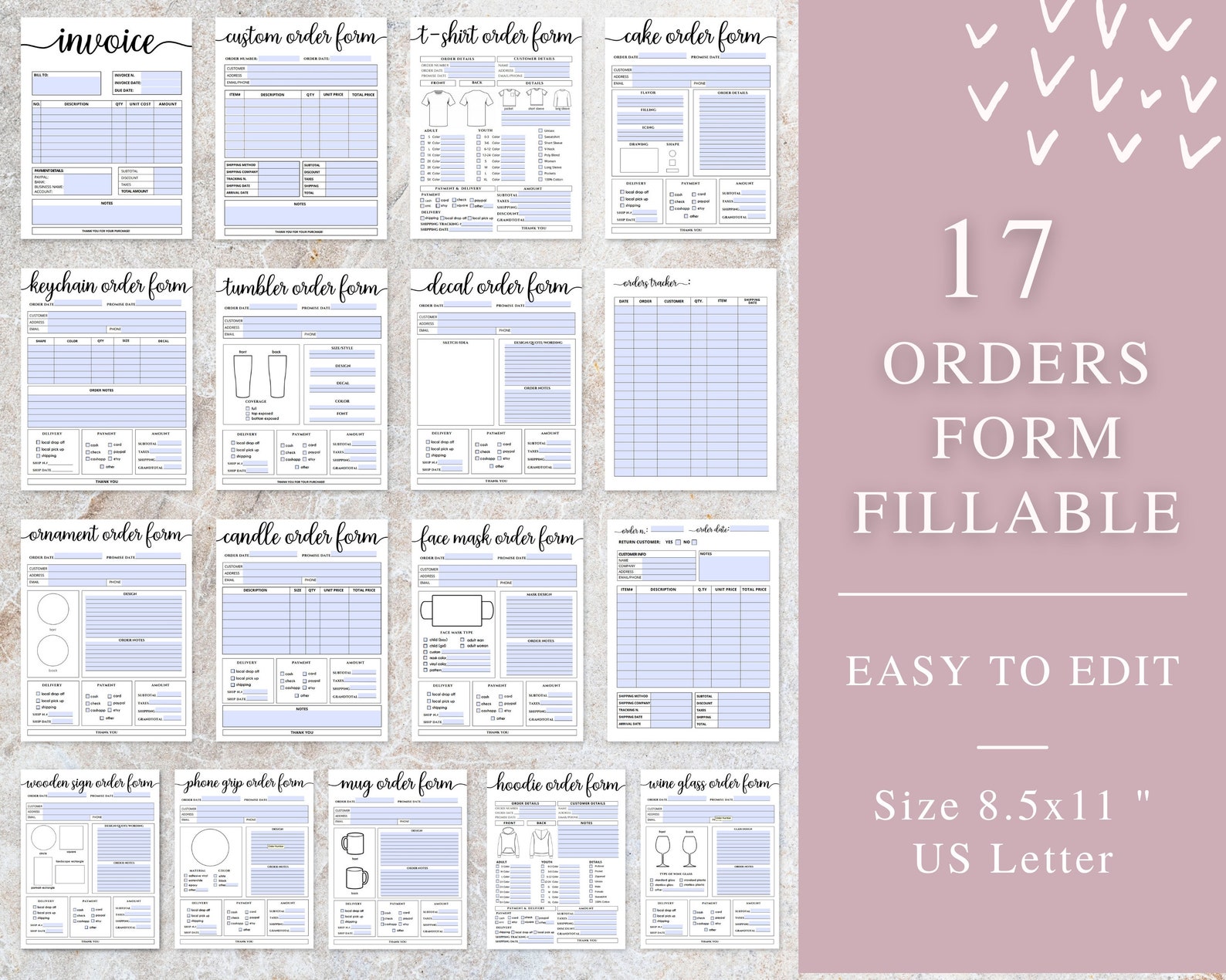 17 Fillable Order Forms Bundle, Invoice Template , Printable Small ...