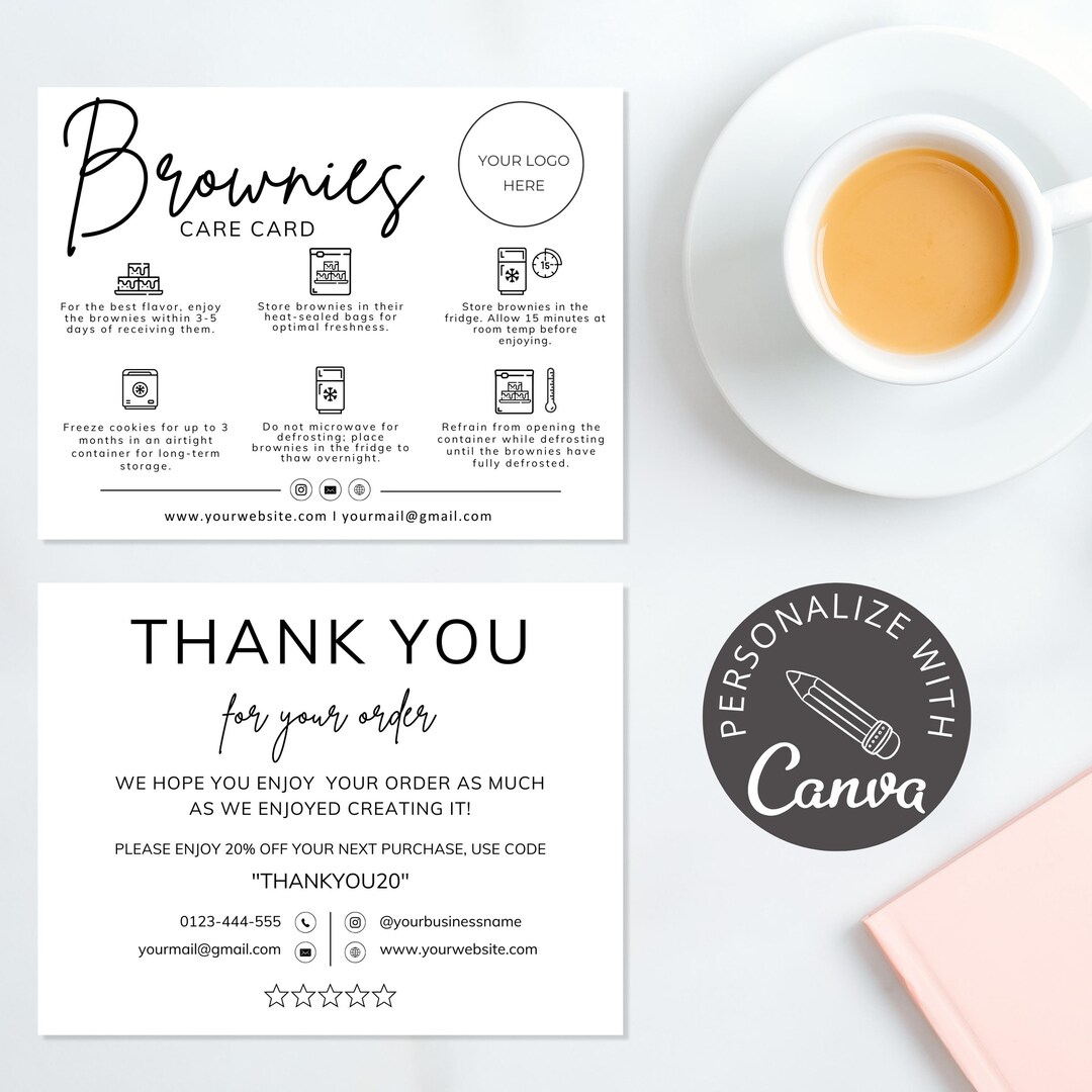 Brownies Care Card Template I Canva Template I Cookie Thank You Cards I ...