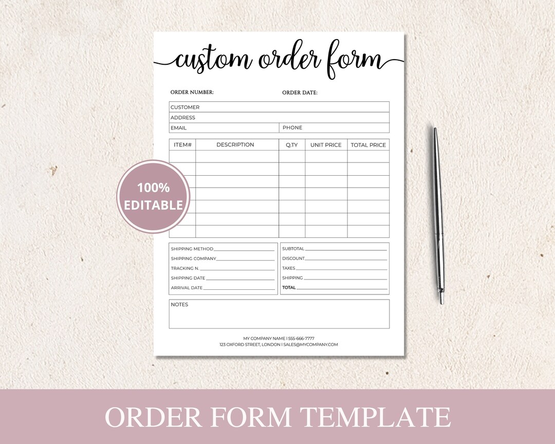 100% Editable Order Form Template, Small Business Order Forms ...