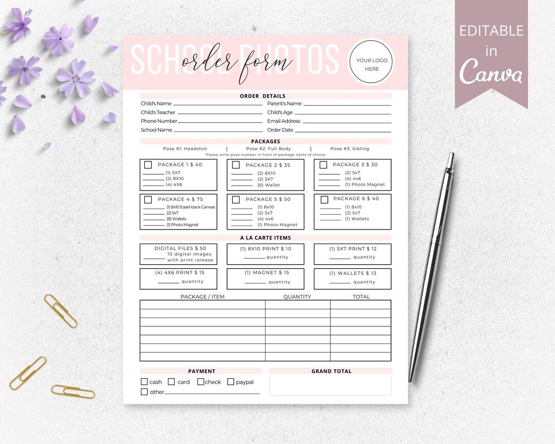 School Photography Preschool Photos Order Form, Printable Photography ...