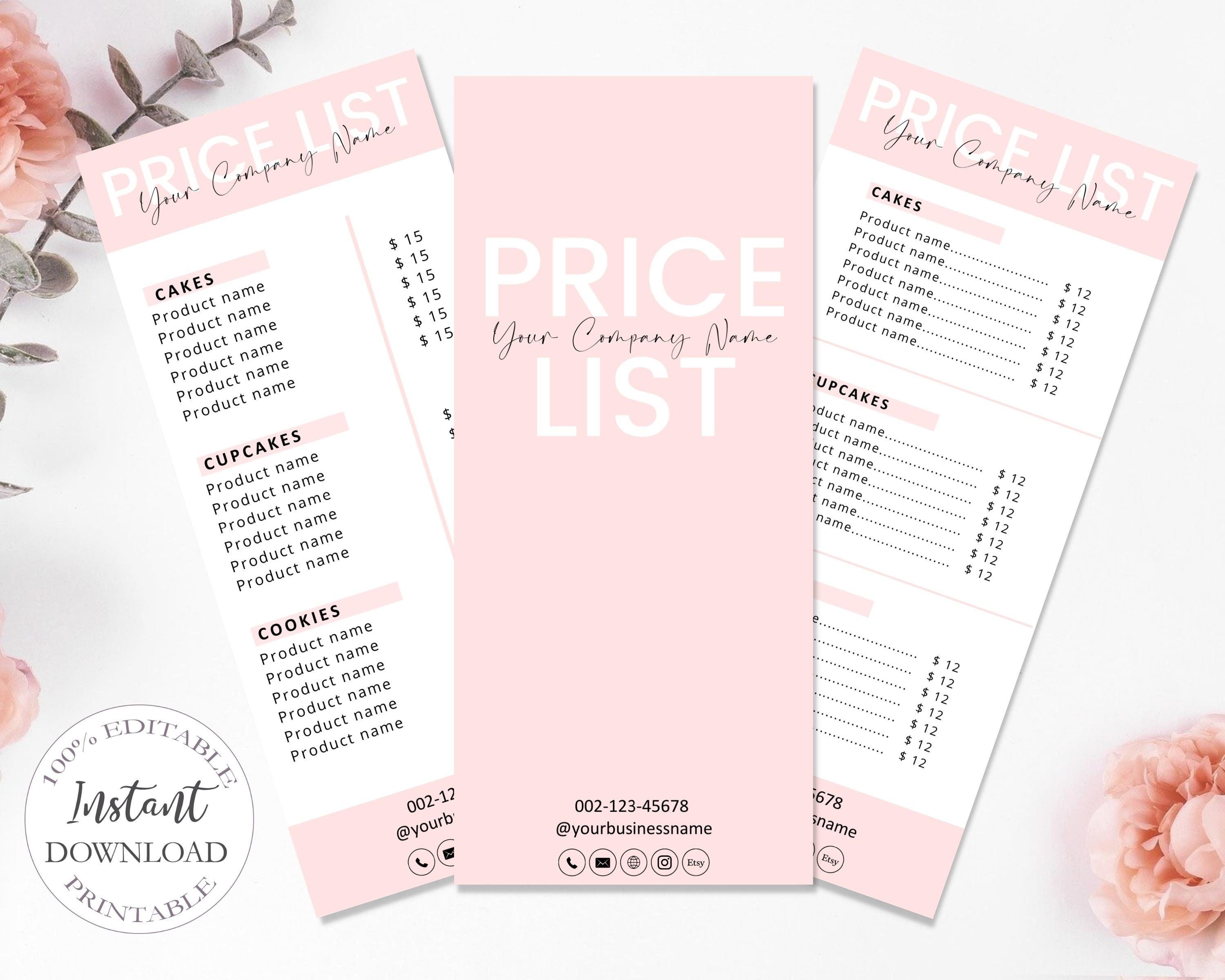 Cake Price List Template Canva Editable Bakery Price List - Etsy