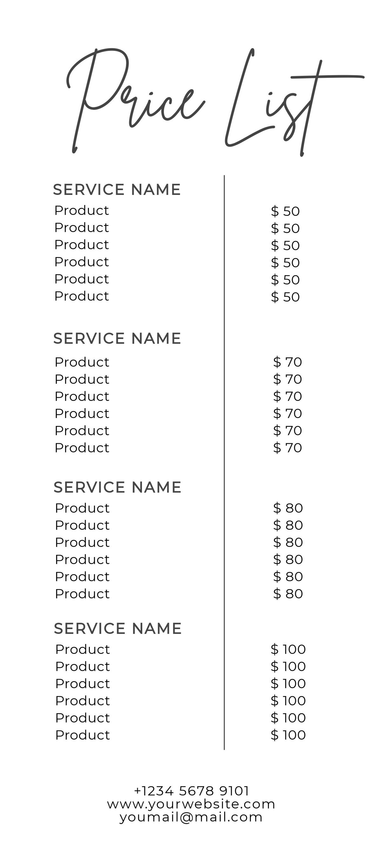 Price List, Diy Hair Price List Template, Small Business Price List ...