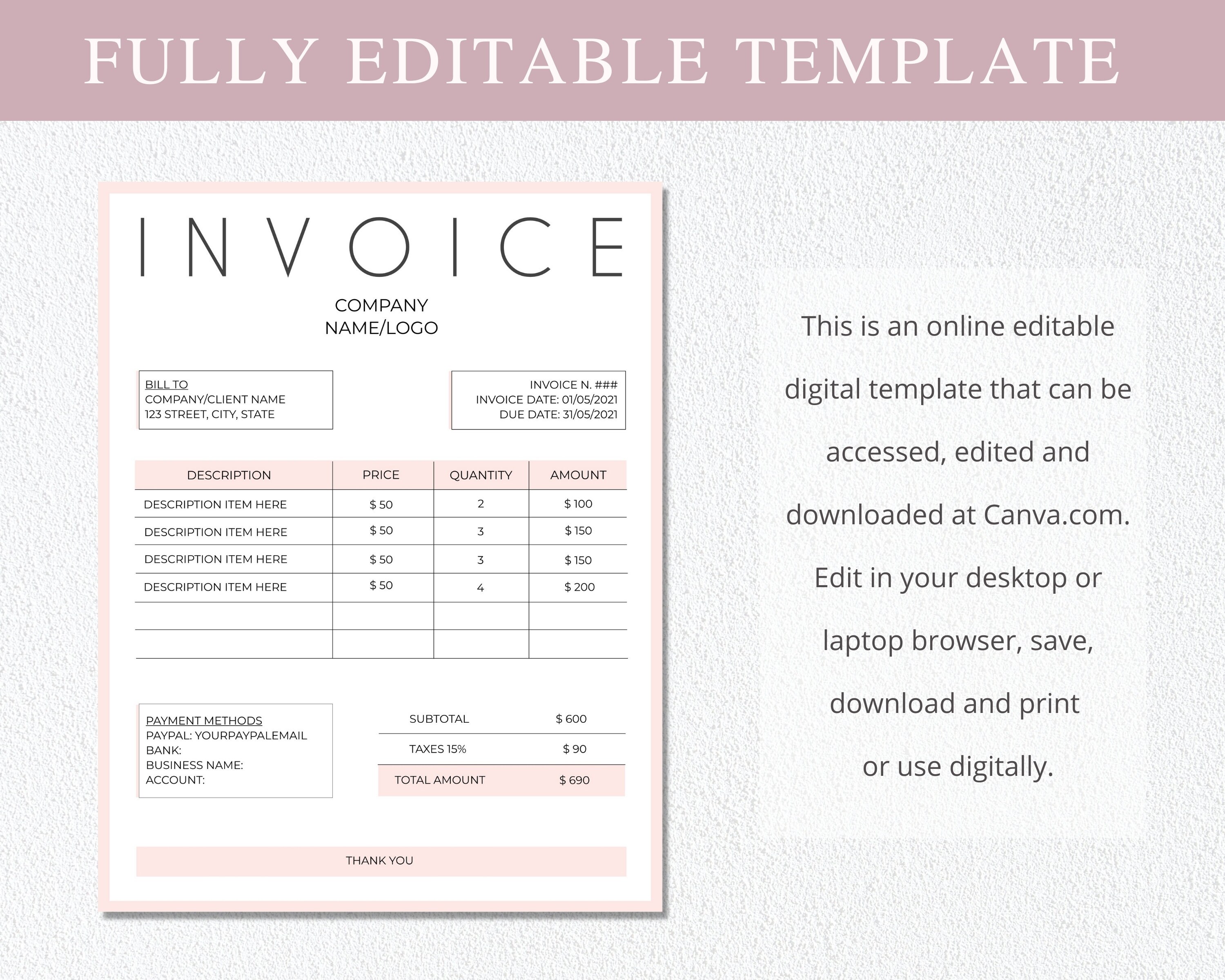 Invoice Order Form Canva Template Editable Printable Craft - Etsy