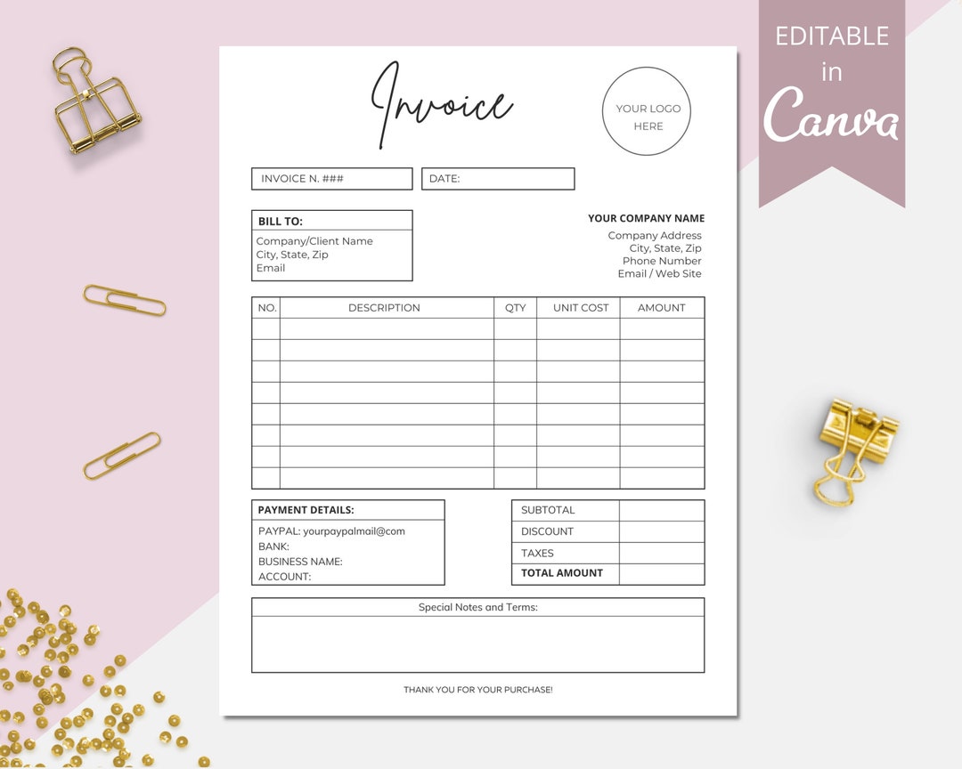 Invoice Template, Editable Invoice Form, Printable Invoice Canva ...