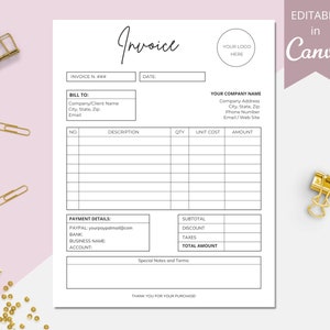 Invoice Template, Editable Invoice Form, Printable Invoice Canva ...
