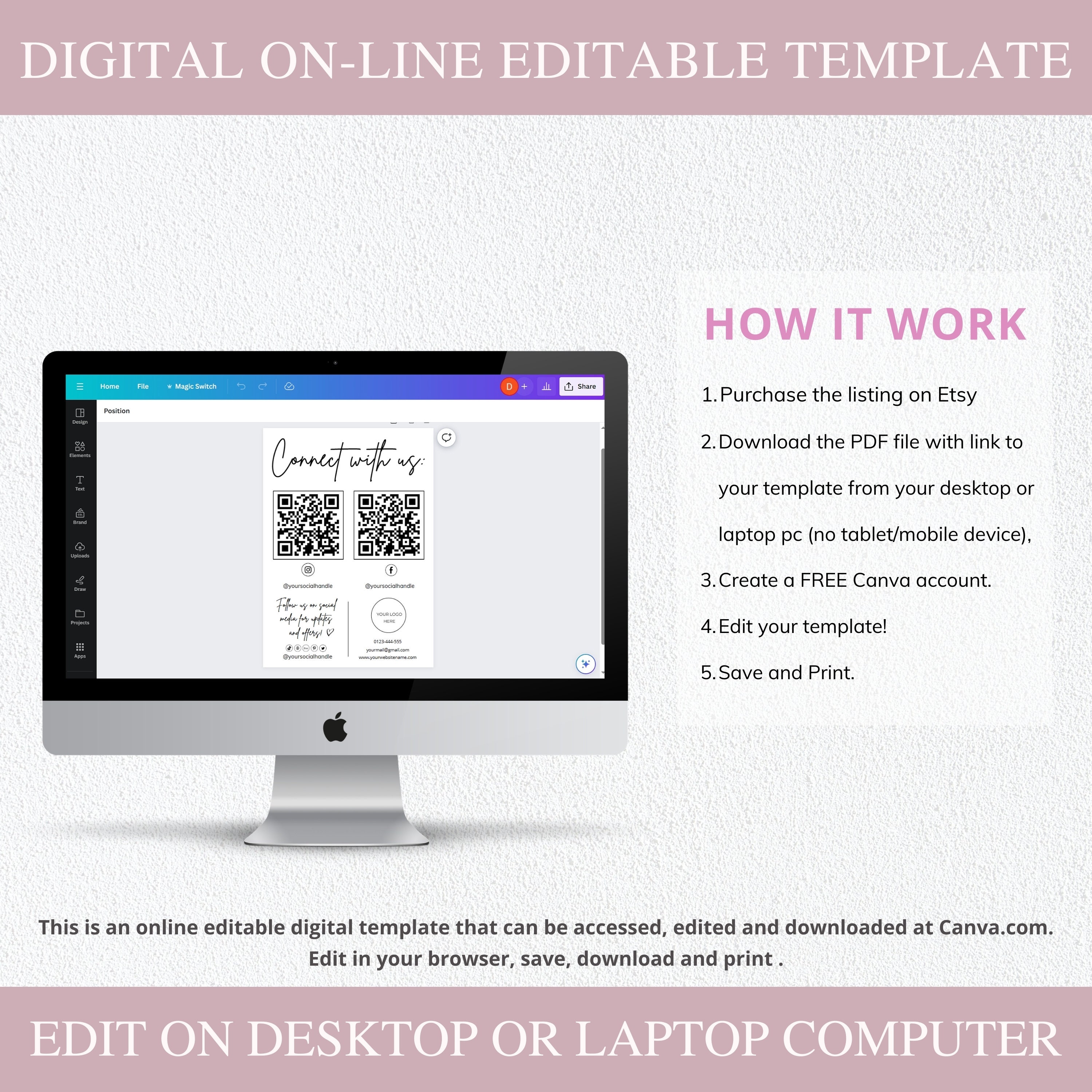 Connect With Us Card I Editable Canva Template, QR Code Sign Template ...