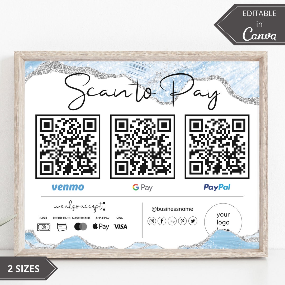 Editable Scan to Pay Card, Canva Template, QR Code Sign, Business Sign ...