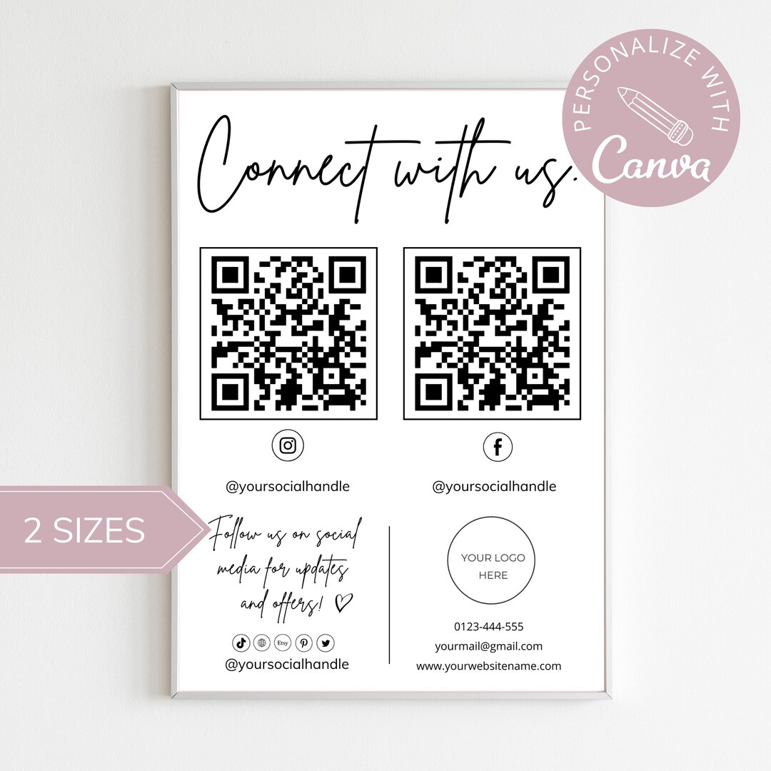 Connect With Us Card I Editable Canva Template, QR Code Sign Template ...