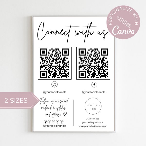 Business Social Media Sign With Qr Code Editable Connect With - Etsy