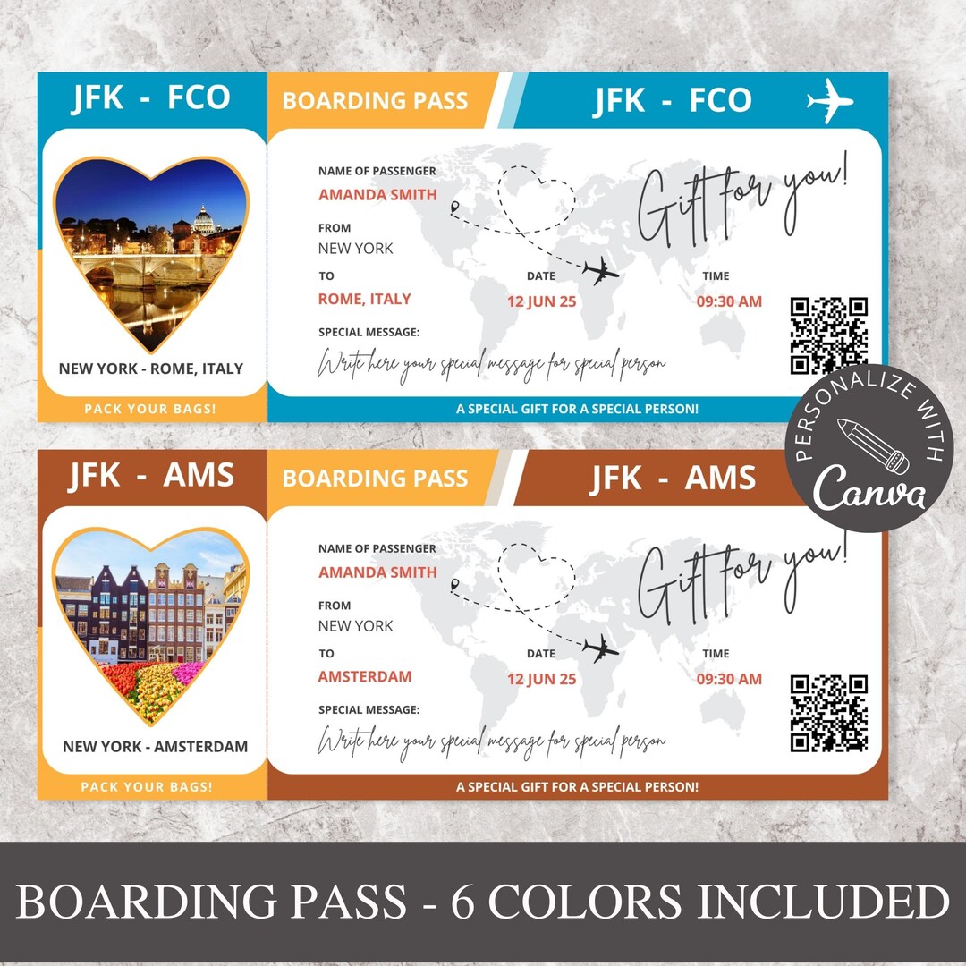 Boarding Pass, Editable Canva Template, Printable Plane Ticket, Gift ...