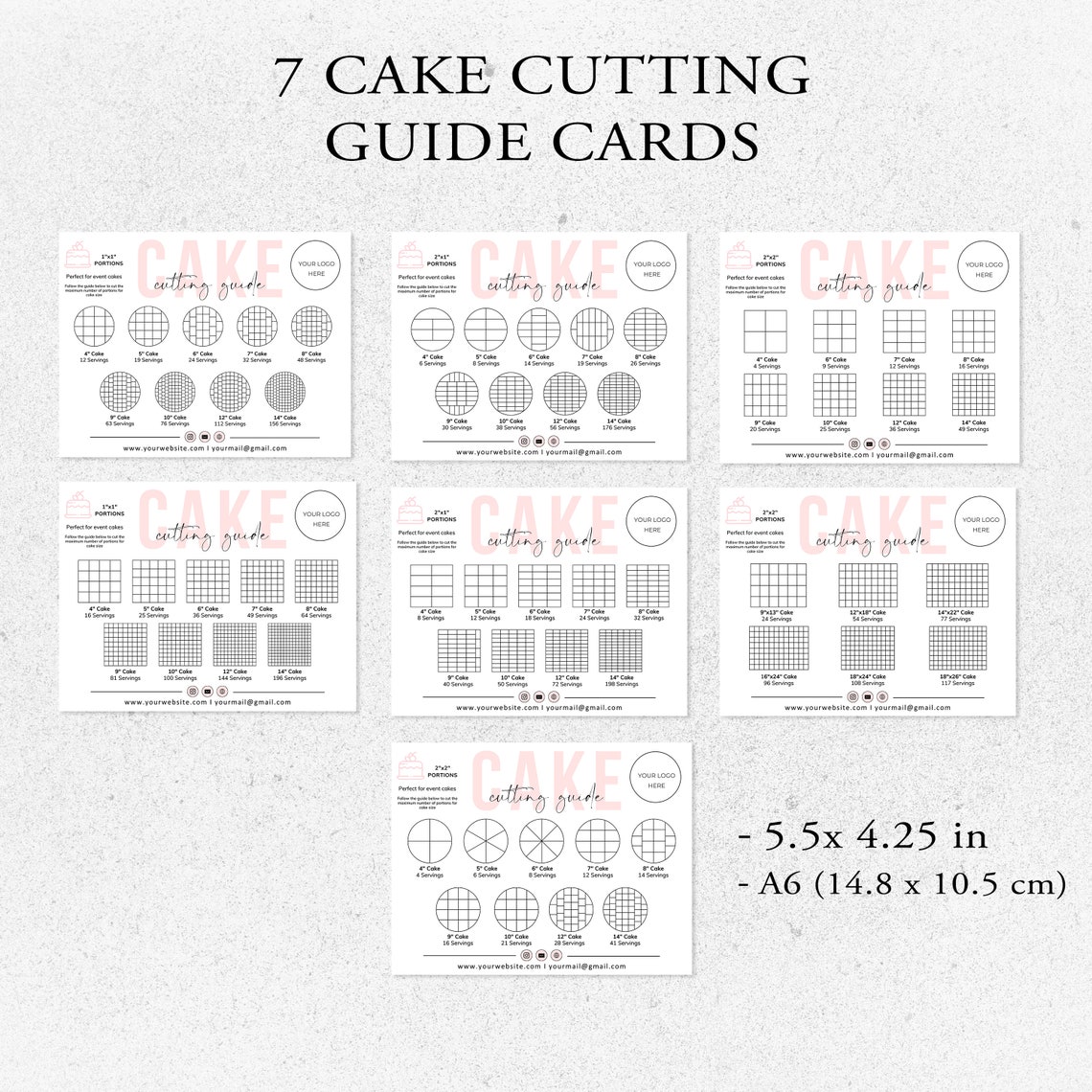 Cake Cutting Guide Card I Editable Canva Template I Cake Care Card ...