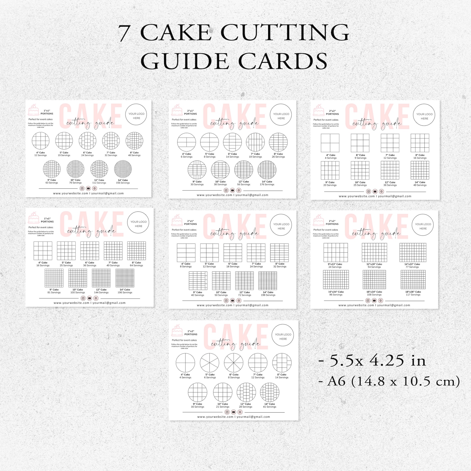 Cake Cutting Guide Card I Editable Canva Template I Cake Care Card ...