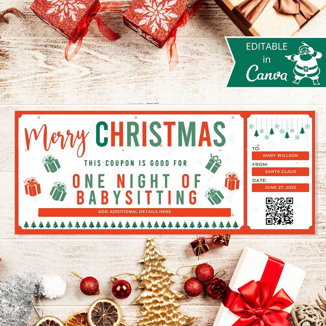 Christmas Babysitting Voucher Template I Editable Canva Template ...