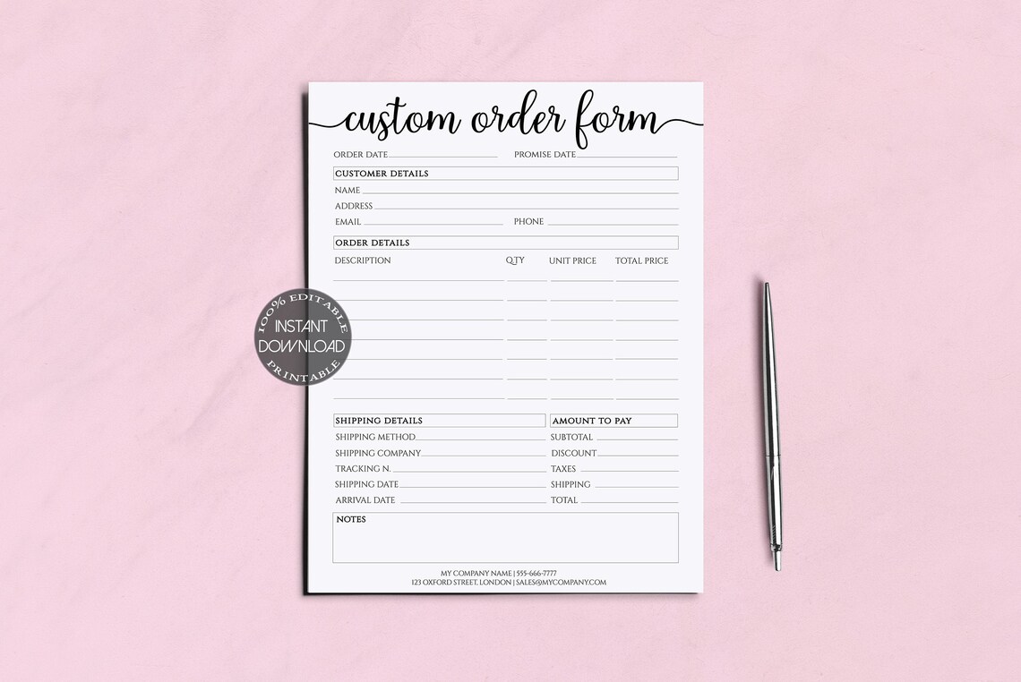 100% Editable Order Form Template Craft Business Order Forms | Etsy