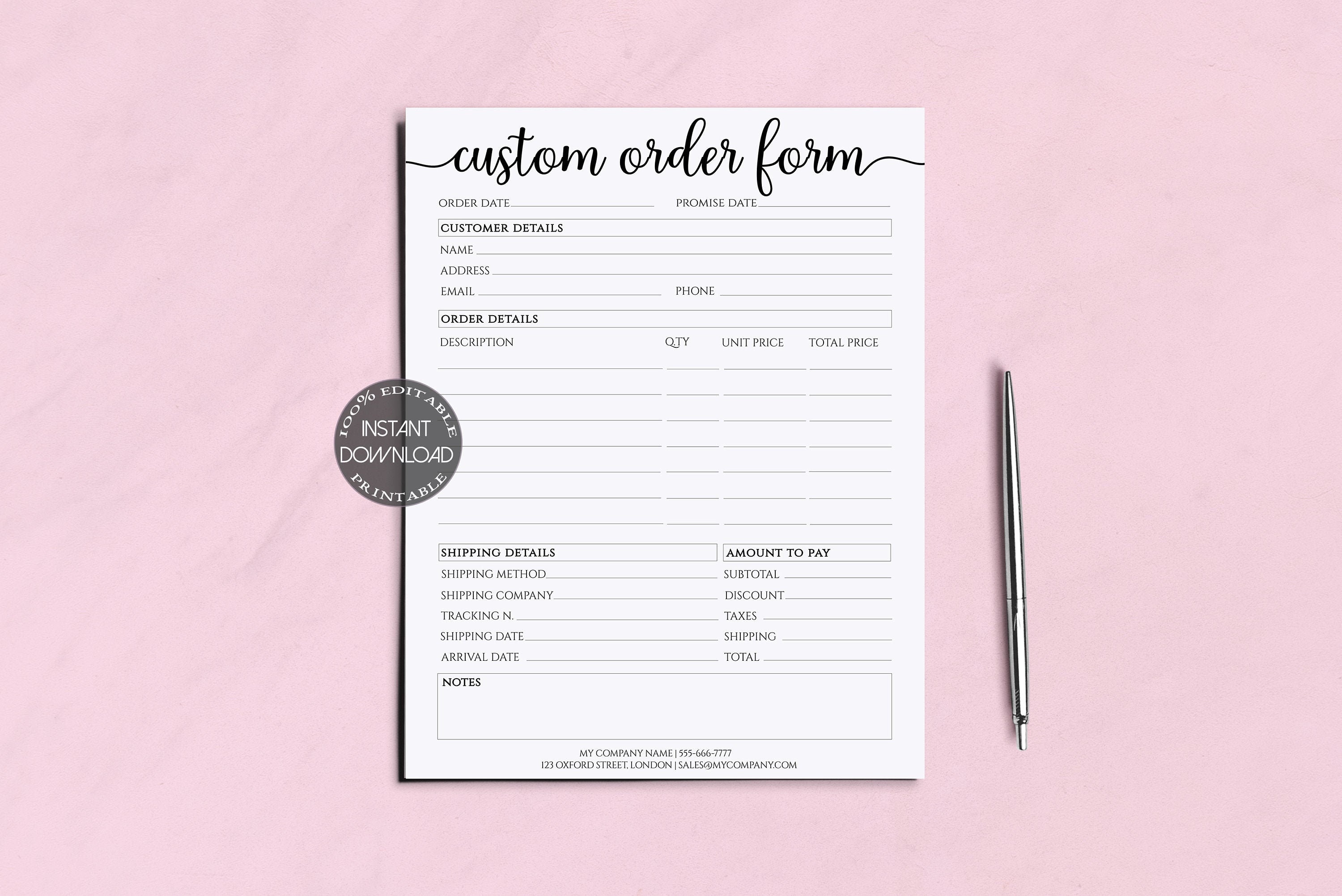 100% Editable Order Form Template Craft Business Order Forms | Etsy
