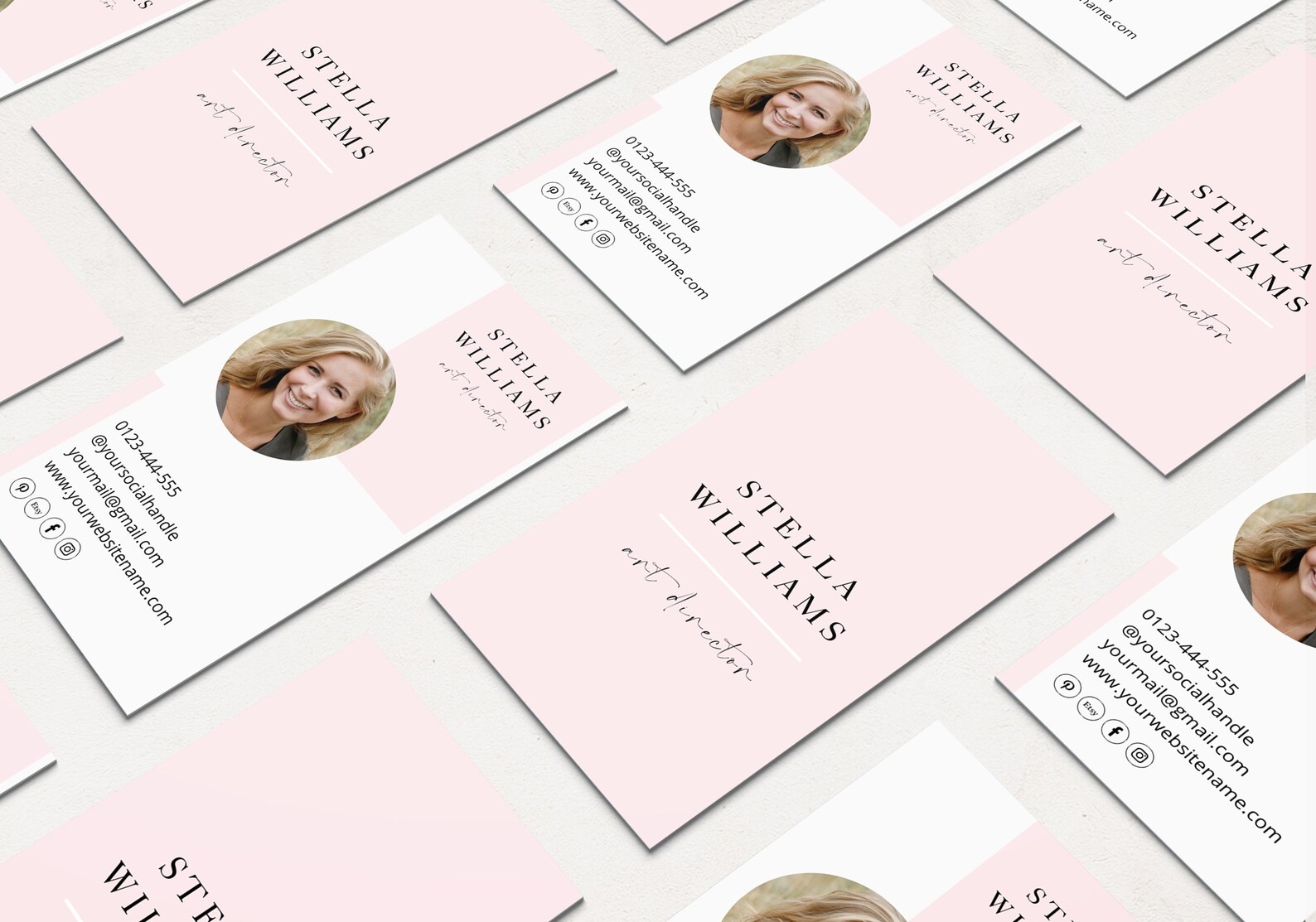 Pink Business Card Template With Photo Editable Professional - Etsy