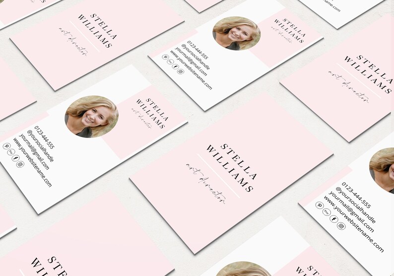 Pink Business Card Template With Photo Editable Professional - Etsy