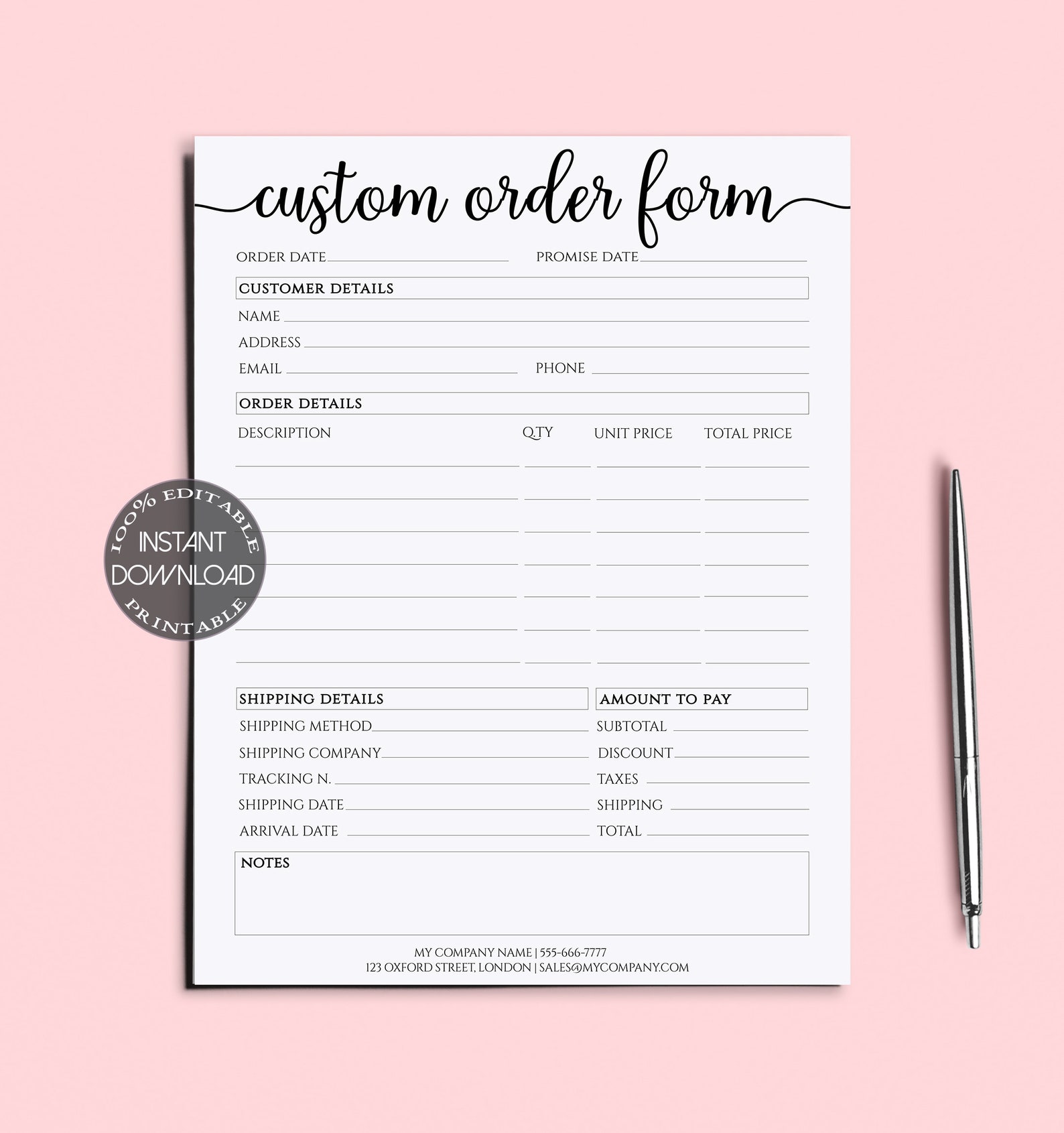100% Editable Order Form Template Craft Business Order Forms | Etsy