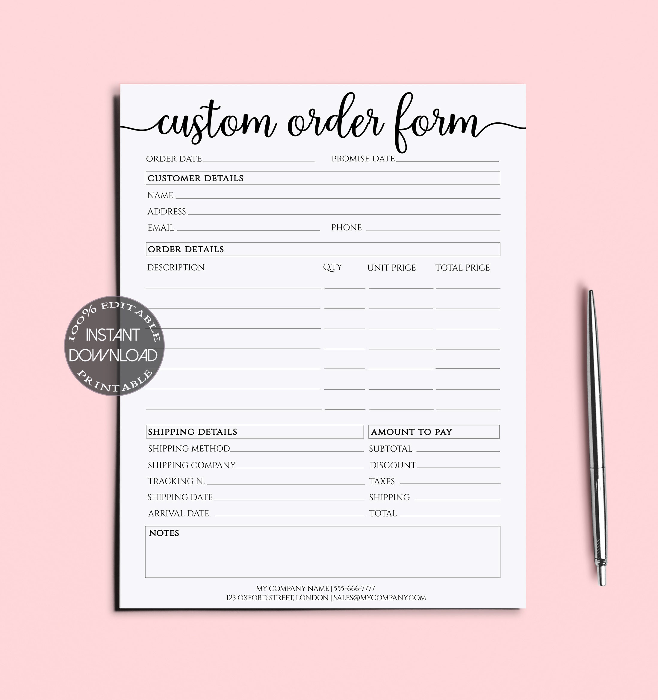 100% Editable Order Form Template Craft Business Order Forms | Etsy