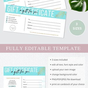 Editable Gift Certificate Digital File I Editable Canva I Small ...